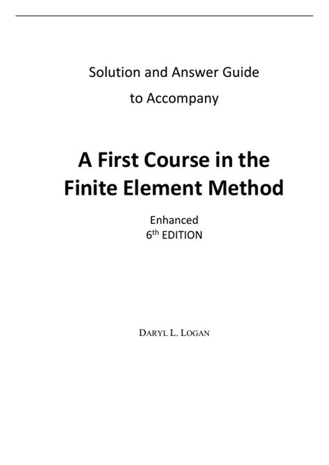 Solution And Answer Guide A First Course In The Finite Element Method