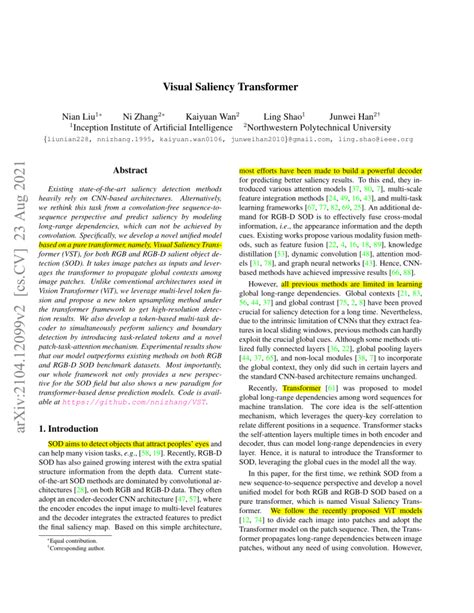 Visual Saliency Transformer Deep Learning For Object Detection