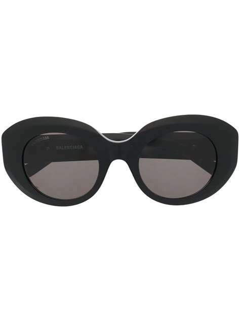 Balenciaga Eyewear Logo Plaque Round Frame Sunglasses Black Farfetch