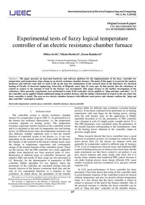 Pdf Experimental Tests Of Fuzzy Logical Temperature Controller Of An Electric Resistance