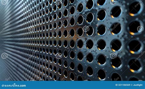 A View Of Perforated Metal Sheets Showcasing An Intricate Pattern Of Small Circular Holes In A