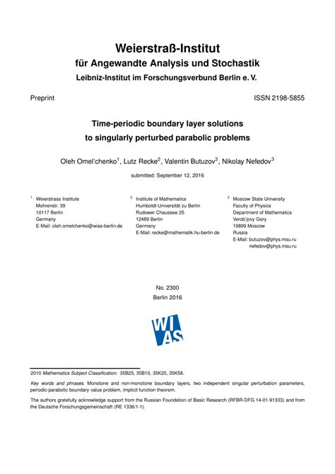 pdf time periodic boundary layer solutions to singularly perturbed
