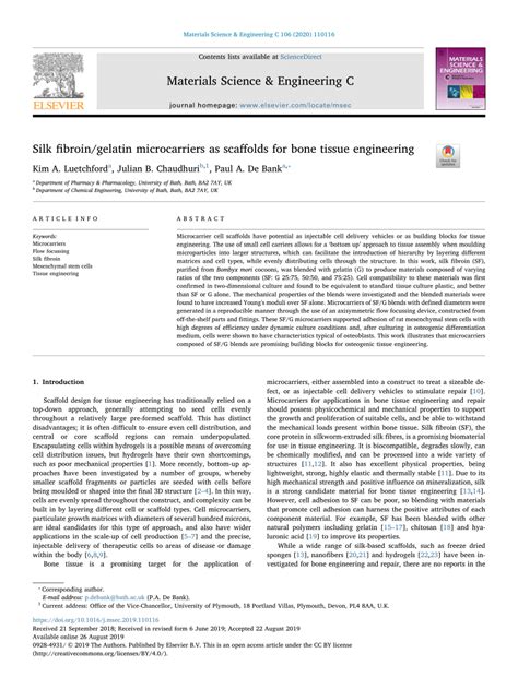 Pdf Silk Fibroingelatin Microcarriers As Scaffolds For Bone Tissue Engineering