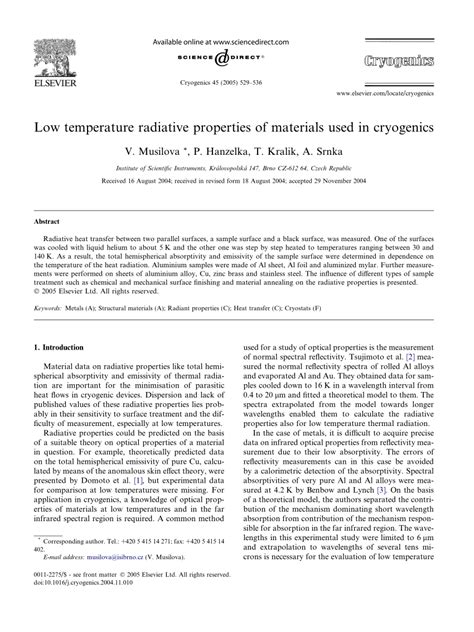 Pdf Low Temperature Radiative Properties Of Materials Used In Cryogenics