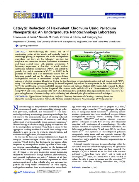 Pdf Catalytic Reduction Of Hexavalent Chromium Using Palladium Nanoparticles An Undergraduate