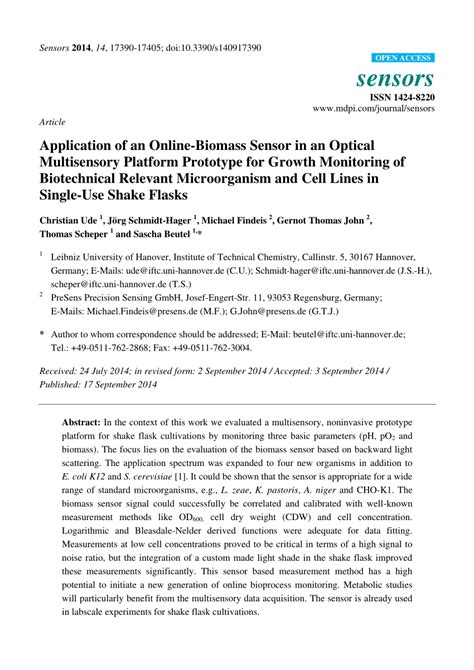 Pdf Application Of An Online Biomass Sensor In An Optical