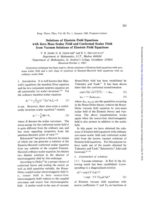 Pdf Solutions Of Einstein Field Equations With Zero Mass Scalar Field And Conformal Scalar