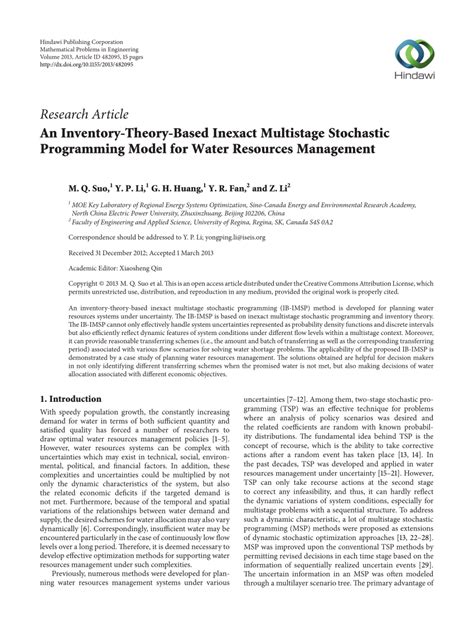 PDF An Inventory Theory Based Inexact Multistage Stochastic