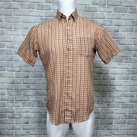 Vintage 70s Wedgefield Mens M Orange Brown Plaid Button Up Shirt