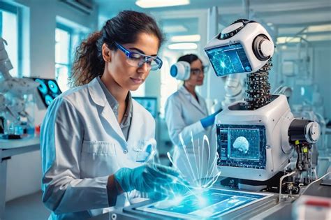 Premium Photo Artificial Intelligence Assisting Scientists In Modern Laboratory Research