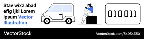 Woman On Smartphone Compact Car And Binary Code Vector Image