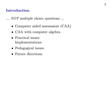 Computer Aided Assessment Caa For Mathematics Ppt