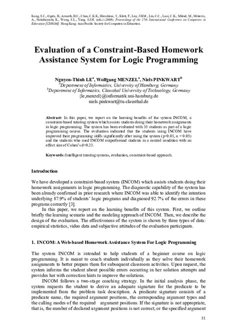 Pdf Evaluation Of A Constraint Based Homework Assistance System For Logic Programming