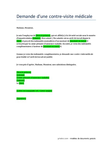 Demande Par Lemployeur De Contre Visite Medicale A La Cpam Doc Pdf
