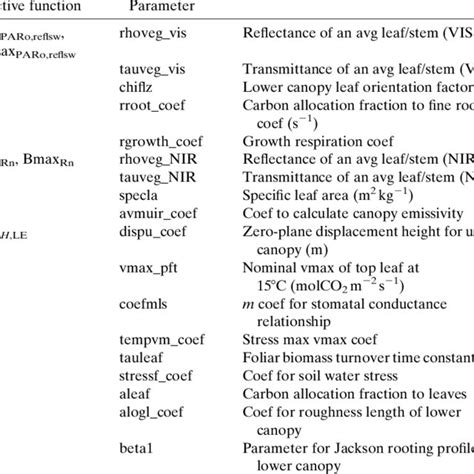 objective functions and calibrated parameters at each hierarchical