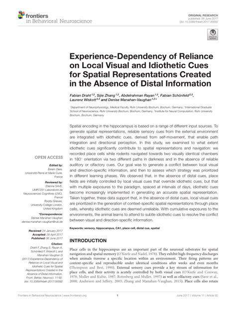 Pdf Experience Dependency Of Reliance On Local Visual And Idiothetic