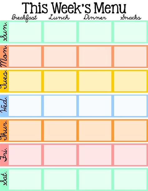 бланк для составления меню на неделю 13 тыс изображений найдено в Яндекс Картинках Menu