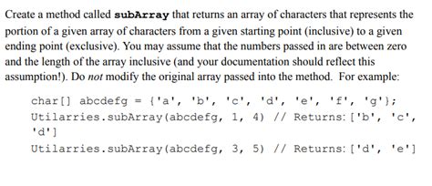 Solved Create A Method Called Subarray That Returns An Array