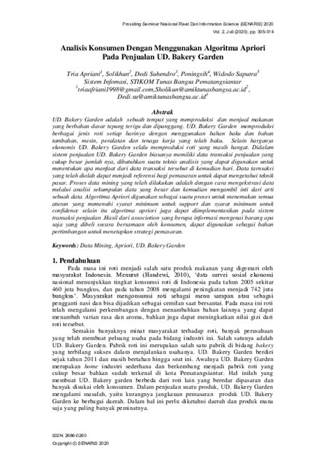 Pdf Analisis Konsumen Dengan Menggunakan Algoritma Apriori Pada Penjualan Ud Bakery Garden