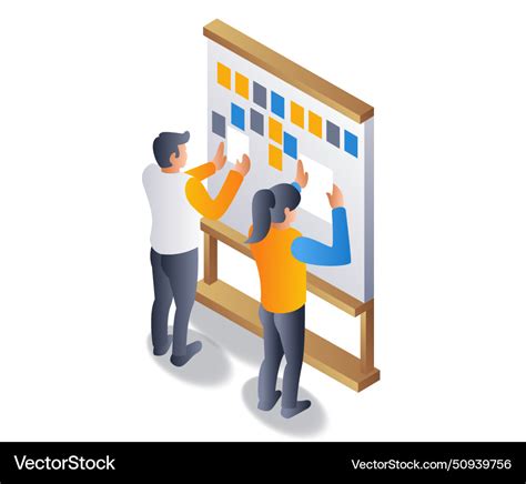 Team Filling Scrum Board For Business Plan Flat Vector Image