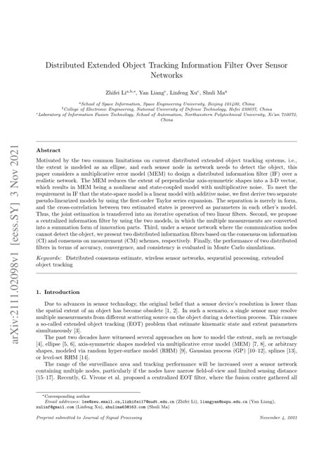 Pdf Distributed Extended Object Tracking Information Filter Over Sensor Networks