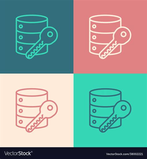 Pop Art Line Server Security With Key Icon Vector Image