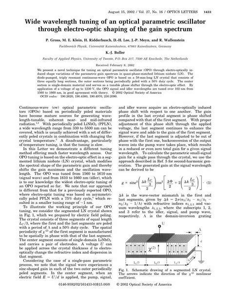 Pdf Wide Wavelength Tuning Of An Optical Parametric Oscillator