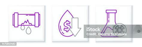 세트 라인 부동액 시험관 물이 새는 깨진 금속 파이프 및 원유 가격 아이콘을 떨어 뜨립니다 벡터 가격에 대한 스톡 벡터 아트 및