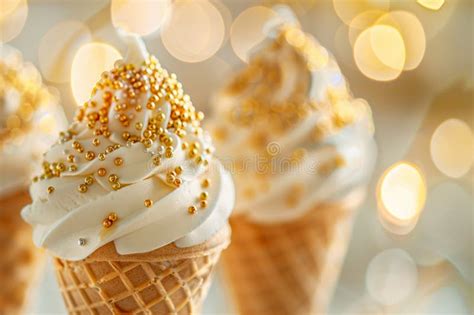Golden Ice Cream Cones A Delicious Celebration Stock Illustration