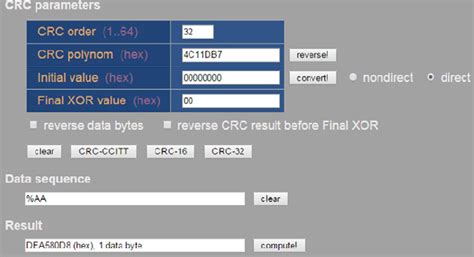 The Result Of Crc32 Computation By Software With The Same Parametric