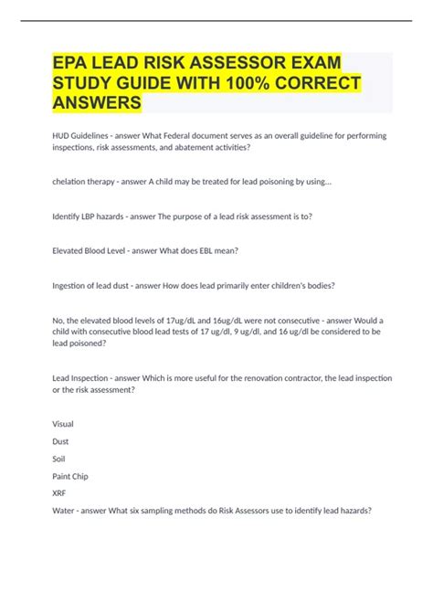 Epa Lead Risk Assessor Exam Package Deal 2023 24 Stuvia Us