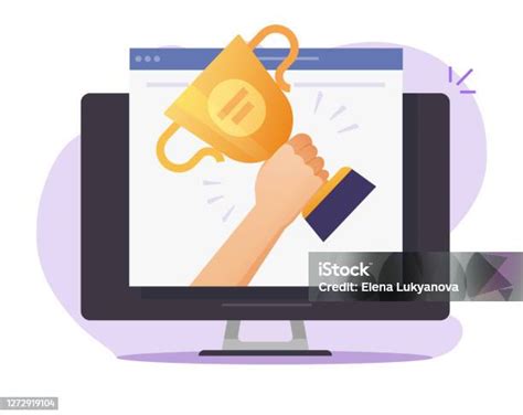 인터넷 벡터에 온라인 웹 디지털 상 전자 웹 사이트 우승자 상금 승리 골든 컵 트로피 플랫 만화 챔피언십 대회 선물의 개념 대회