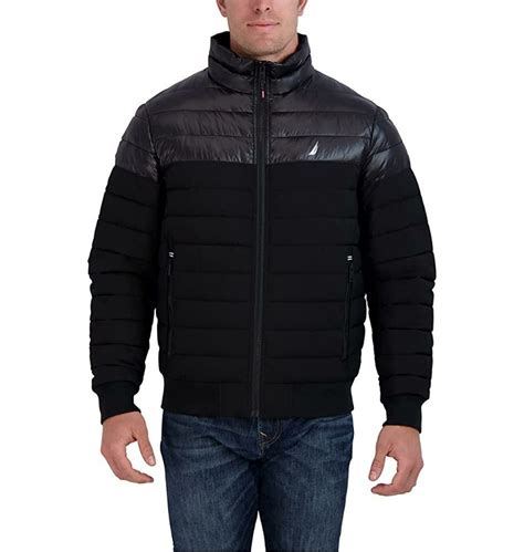 Nautica 남성용 믹스드 미디어 퀼트 봄버 재킷 방수 긴소매 집업 코트 블랙 Xx Large 티몬