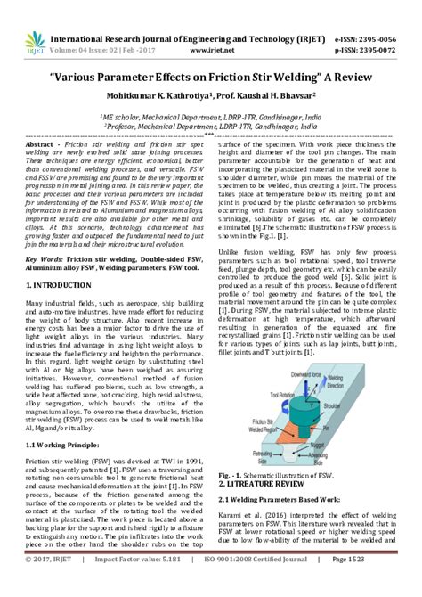 Pdf “various Parameter Effects On Friction Stir Welding” A Review