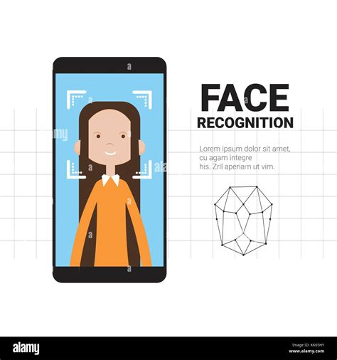 Smart Phone Scanning Woman Face Modern Recognition System Access Control Technology Biometrical