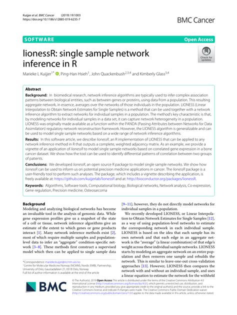 Pdf Lionessr Single Sample Network Inference In R