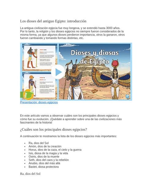 Principales Dioses Del Antiguo Egipto Pdf Osiris Horus