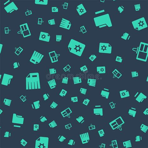 Set Document Settings Folder Paper Shredder And Identification Badge On Seamless Pattern
