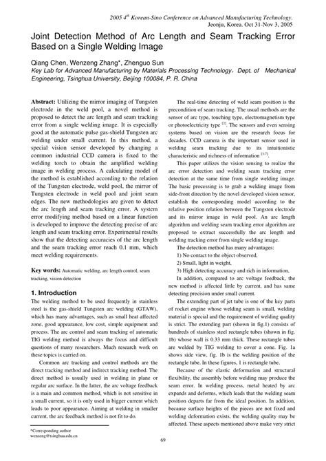 Pdf Joint Detection Method Of Arc Length And Seam Tracking Error Based On A Single Welding Image