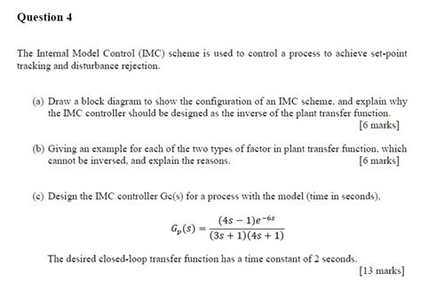 Solved Text Internal Model Control Control Systems Question 4 The