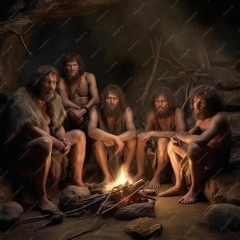 Premium Photo Prehistoric Tribe Of Cavemen Gathering Around The Fire