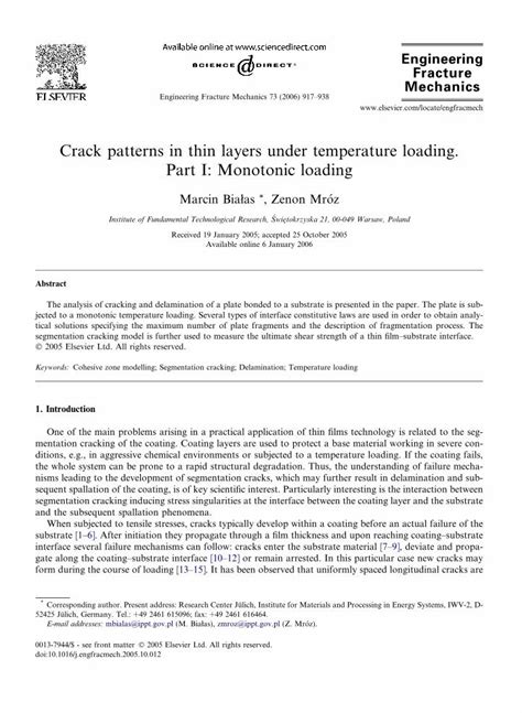 Pdf Crack Patterns In Thin Layers Under Temperature Loading Part I