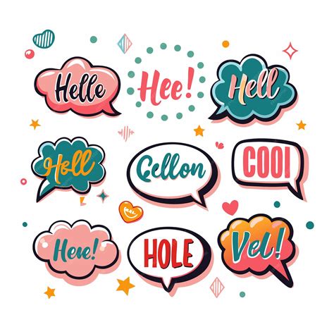 Colección De Burbujas De Habla Coloridas Con Diferentes Saludos Y