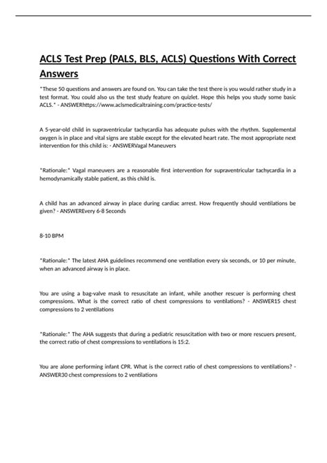 ACLS Test Prep PALS BLS ACLS Questions With Correct Answers ACLS Stuvia US