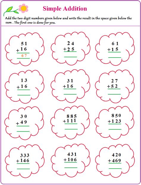 Worksheet On Simple Addition