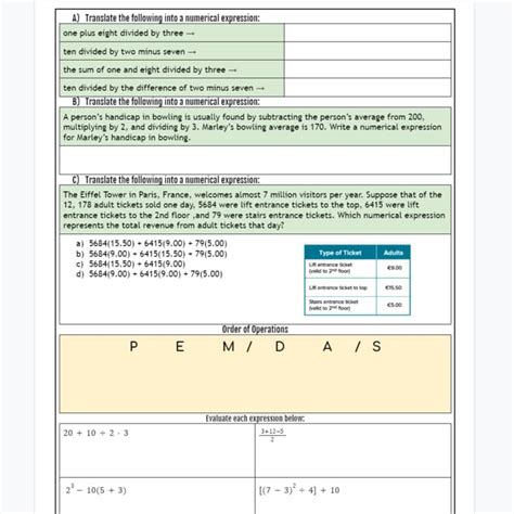 Numerical And Algebraic Expressions Fillable Notes By Math Be Mathing