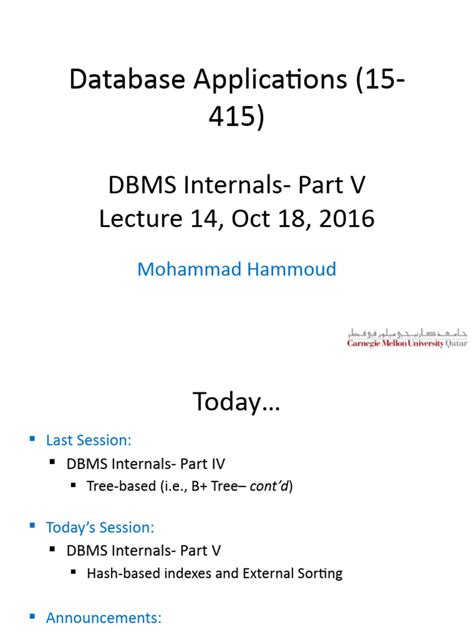 Lecture14 Hash Based Indexing And Sorting Mhh 18oct 2016 Pdf