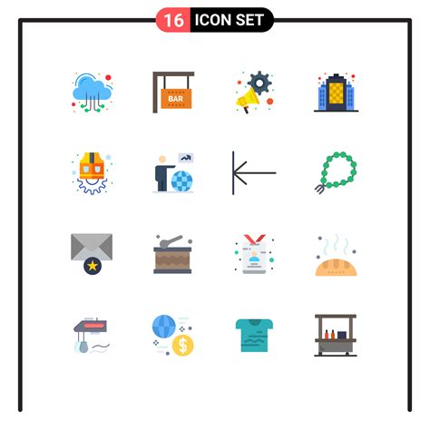 16 User Interface Flat Color Pack Of Modern Signs And Symbols Of Gear Labor Marketing Jacket