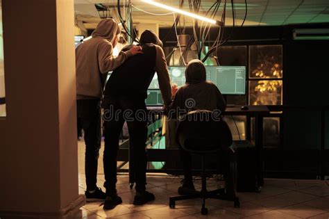 Cyber Criminals Team Hacking Database Stealing Personal Information Stock Image Image Of Code