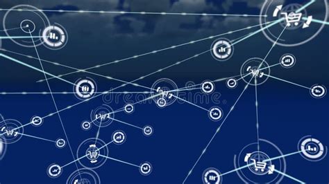 Animation Of Network Of Connections With Icons Over Sky With Clouds Stock Video Video Of